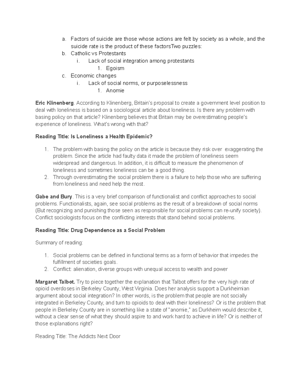 Sociol 3 part 10 - study guide - a. Factors of suicide are those whose ...