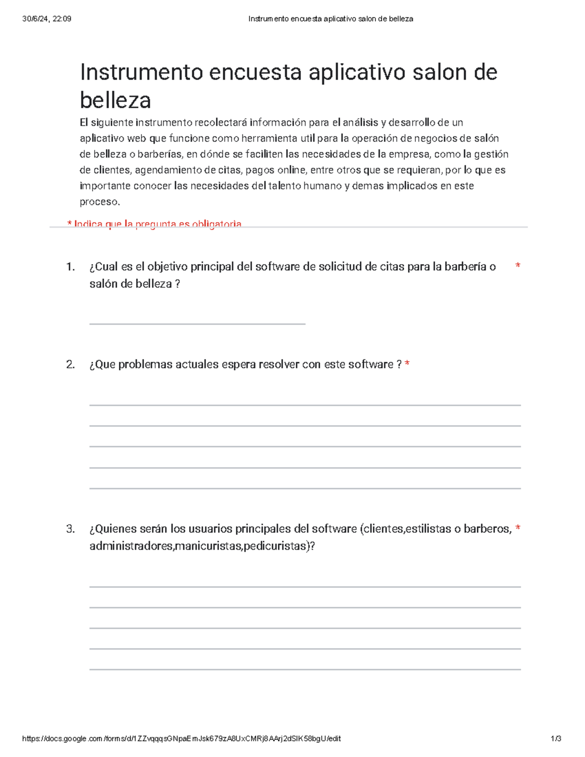 Encuesta aplicativo salon de belleza - Formularios de Google - 1. 2. 3 ...