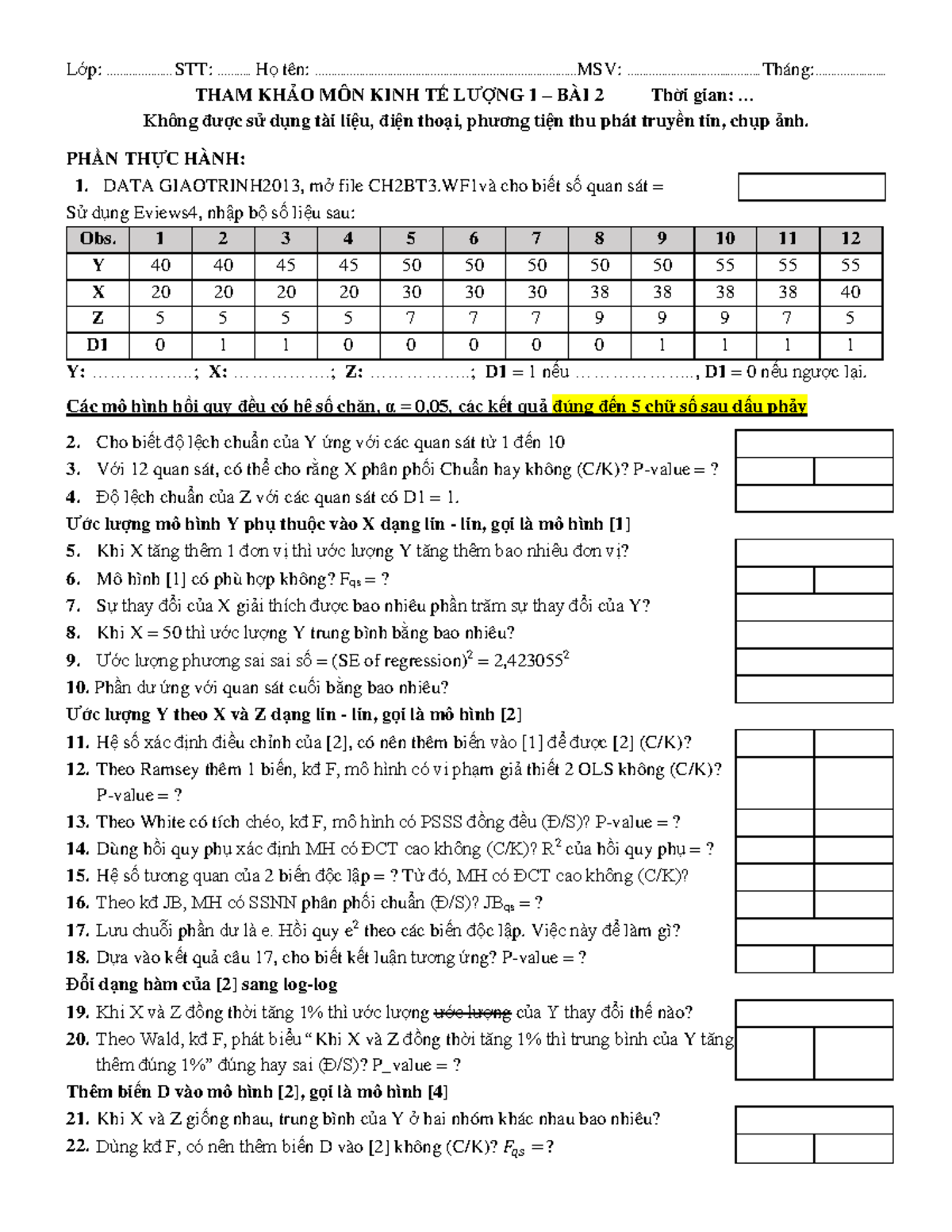 Thamkhaothuchanh KTL - hướng dẫn thực hành ktl - Lớp: ..................... STT: ........... Họ ...