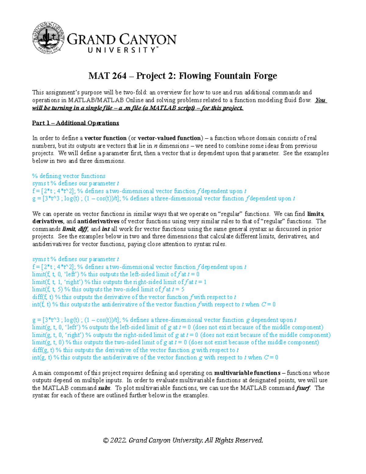 MAT 264 Project 2 Flowing Fountain Forge 2022 Update - MAT 264 ...