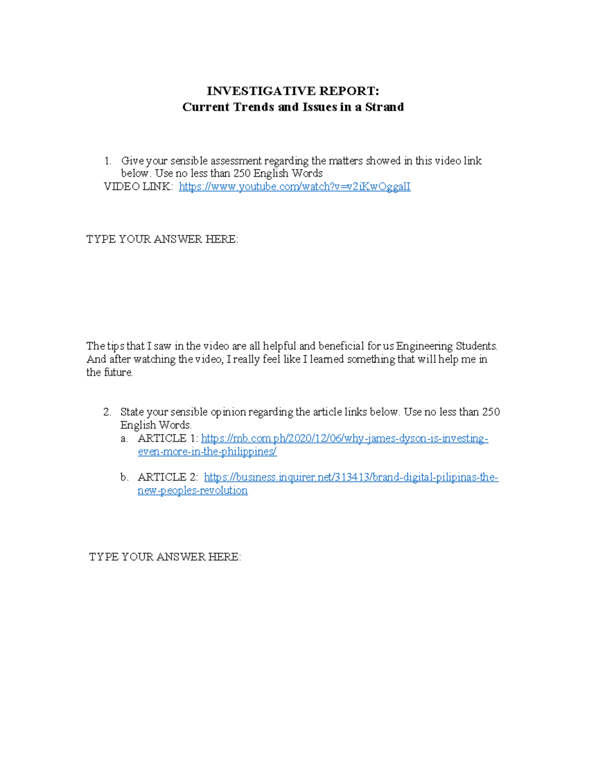 SHS Investigative Report RSCH2122 STEM Track - INVESTIGATIVE REPORT ...