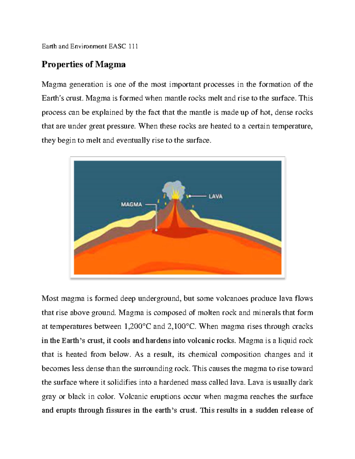 Magma properties - Earth and Environment EASC 111 Properties of Magma ...