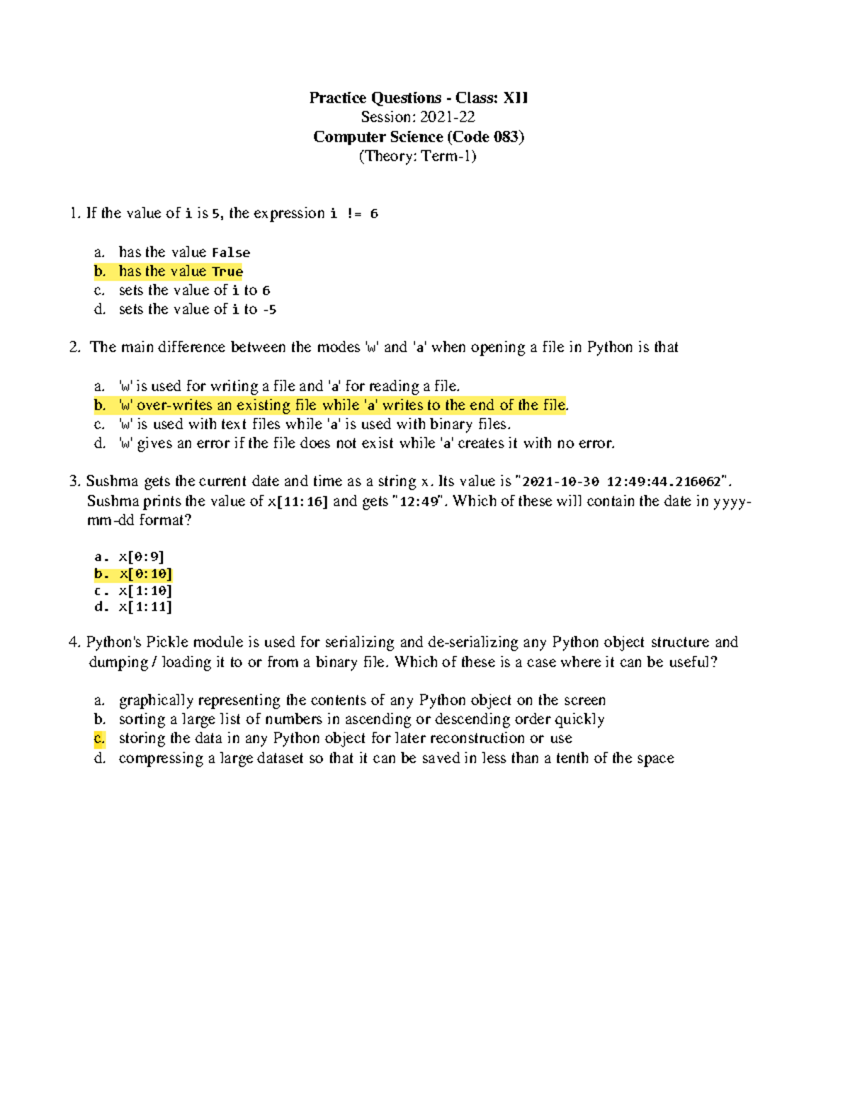 Computer Science-PQ - Practice question sets for boards - Practice ...