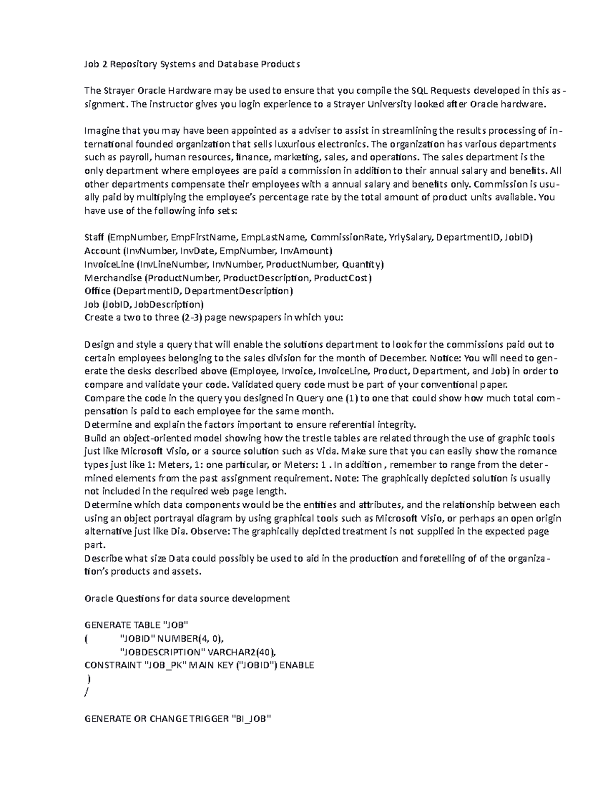 Assignment 2 Database Systems and Database Models 1 - Job 2 Repository Systems and Database ...