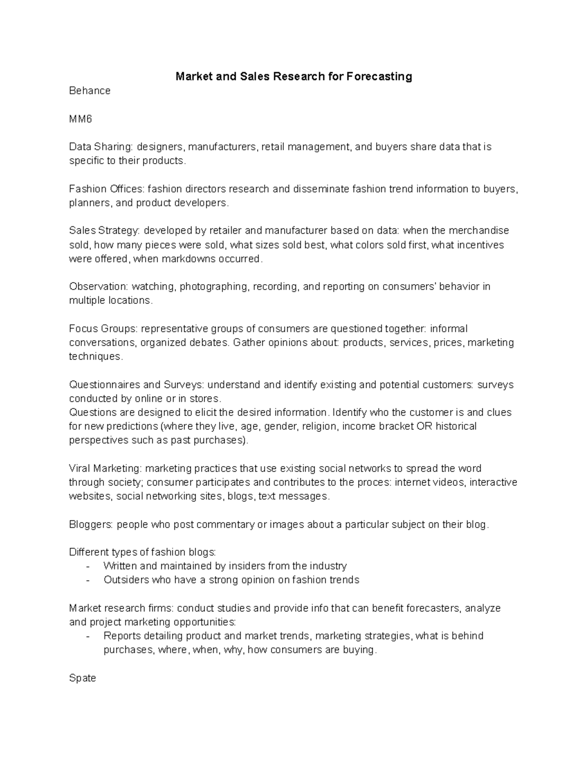 Market and Sales Research for Forecasting - Studocu