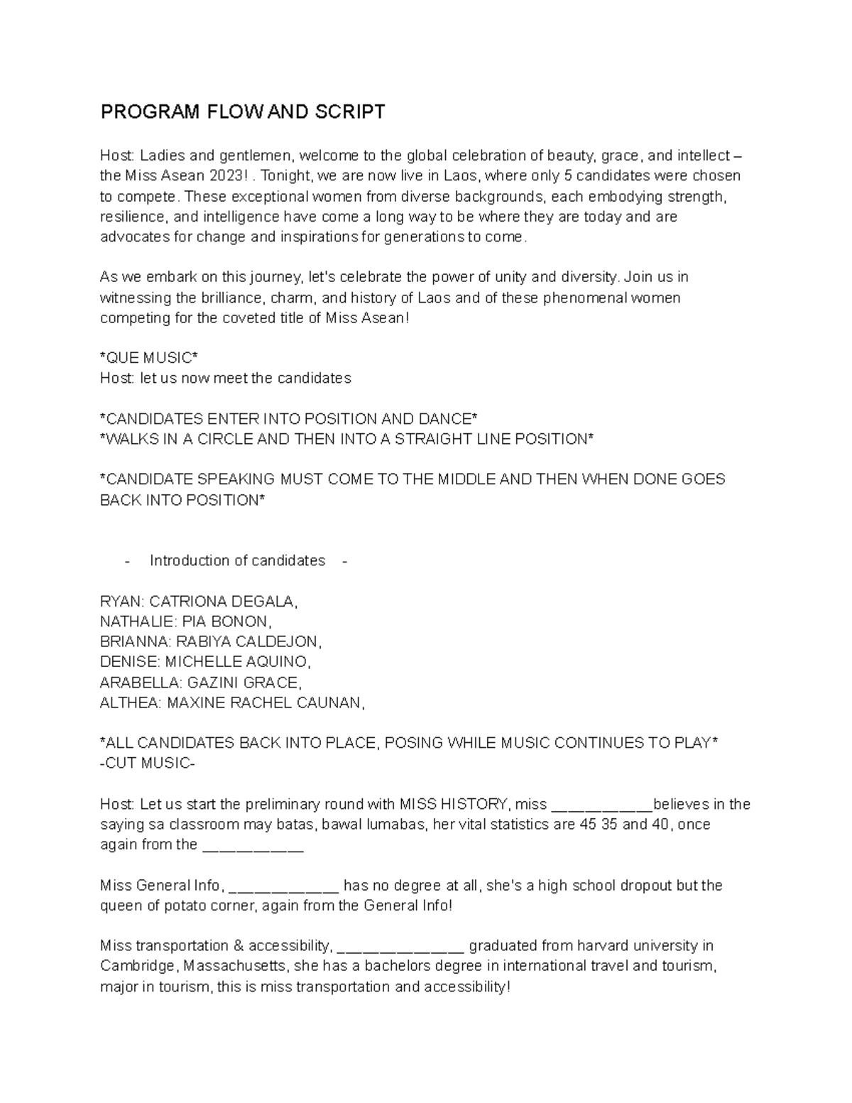 Asean Script AND Fllow - PROGRAM FLOW AND SCRIPT Host: Ladies and ...