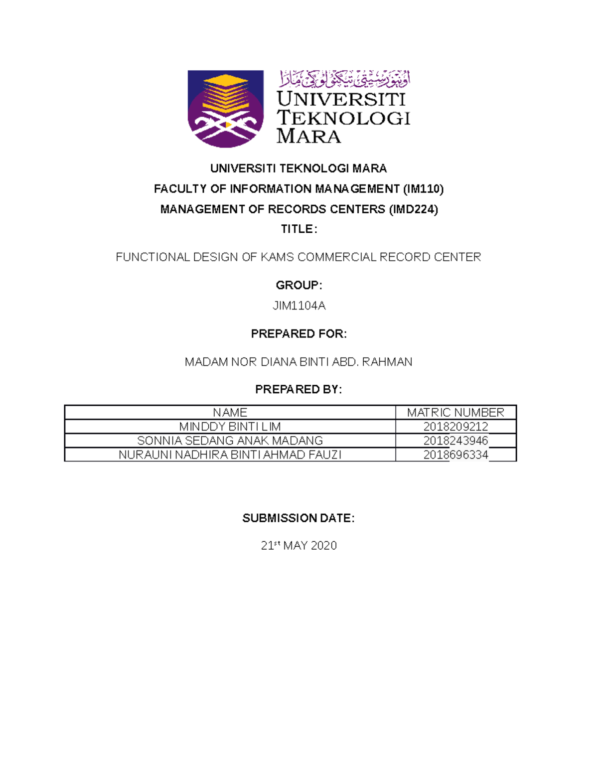 NEW Group Assignment IMD224 - UNIVERSITI TEKNOLOGI MARA FACULTY OF ...