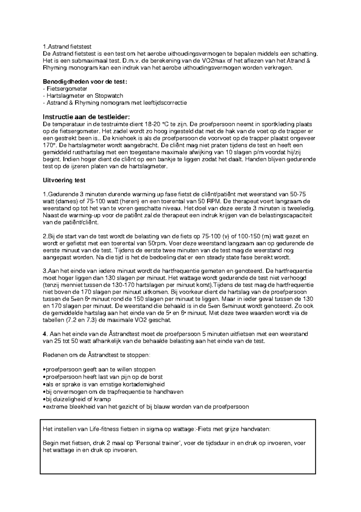 Practicum, Astrand Test - GFY-1.GM5-12 - StudeerSnel