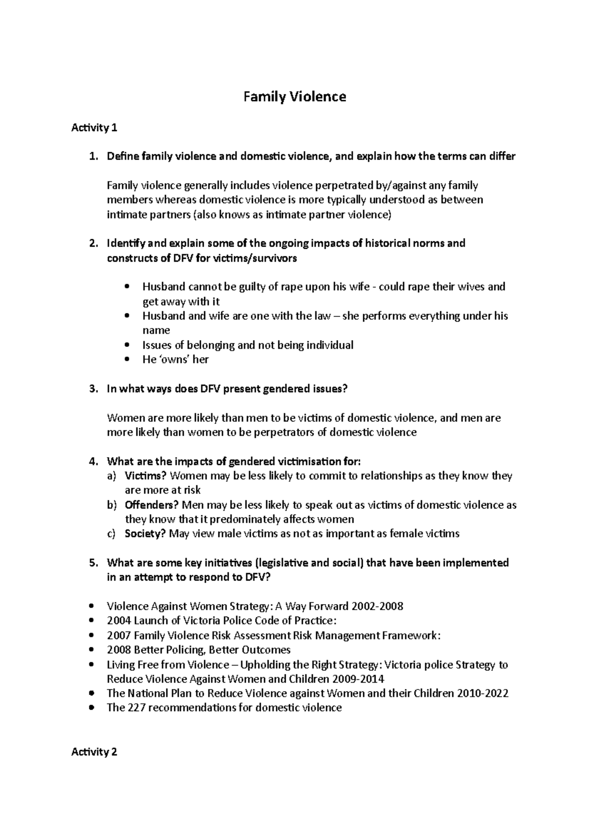 8. Family Violence - HD notes - Family Violence Activity 1 Define ...