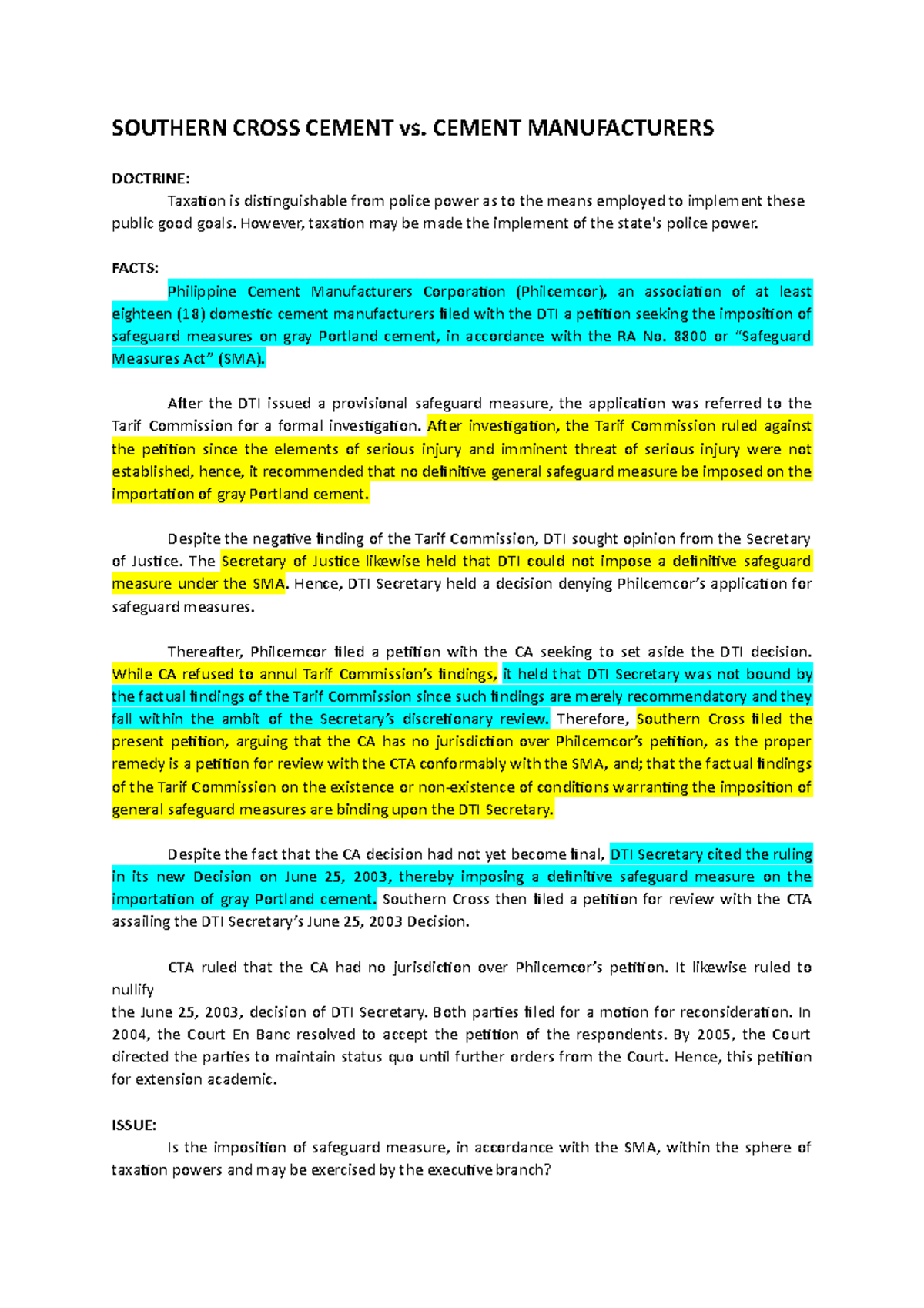 12. Customs - SOUTHERN CROSS CEMENT vs. CEMENT MANUFACTURERS DOCTRINE ...