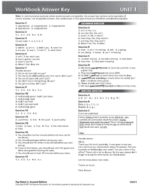 Unit 02 Extra Grammar Exercises- Answers - NAME: DATE: Top Notch 2, Third Edition Unit 2, Lesson ...