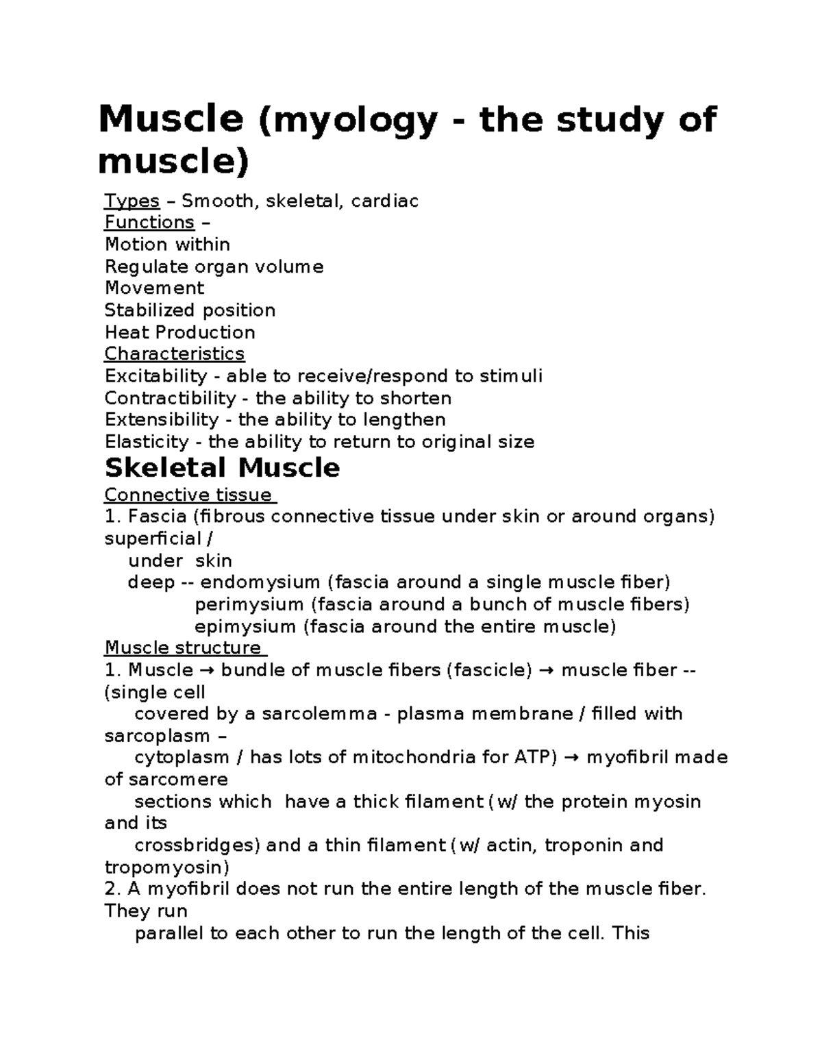 AP Muscle notes 3 - Anatomy & physiology - Muscle (myology - the study ...