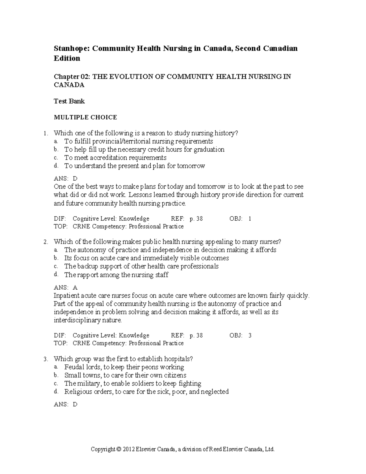 Chapter 002 - Test - Stanhope: Community Health Nursing in Canada ...