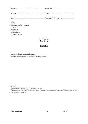 F2 Computer Studies Questions - COMPUTER STUDIES FORM 2 END TERM -TERM ...