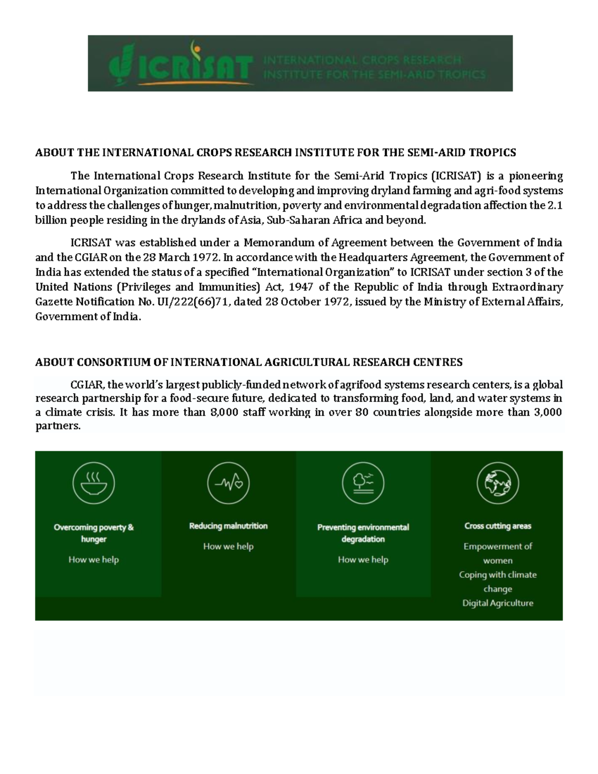 Icrisat - ABOUT THE INTERNATIONAL CROPS RESEARCH INSTITUTE FOR THE SEMI ...