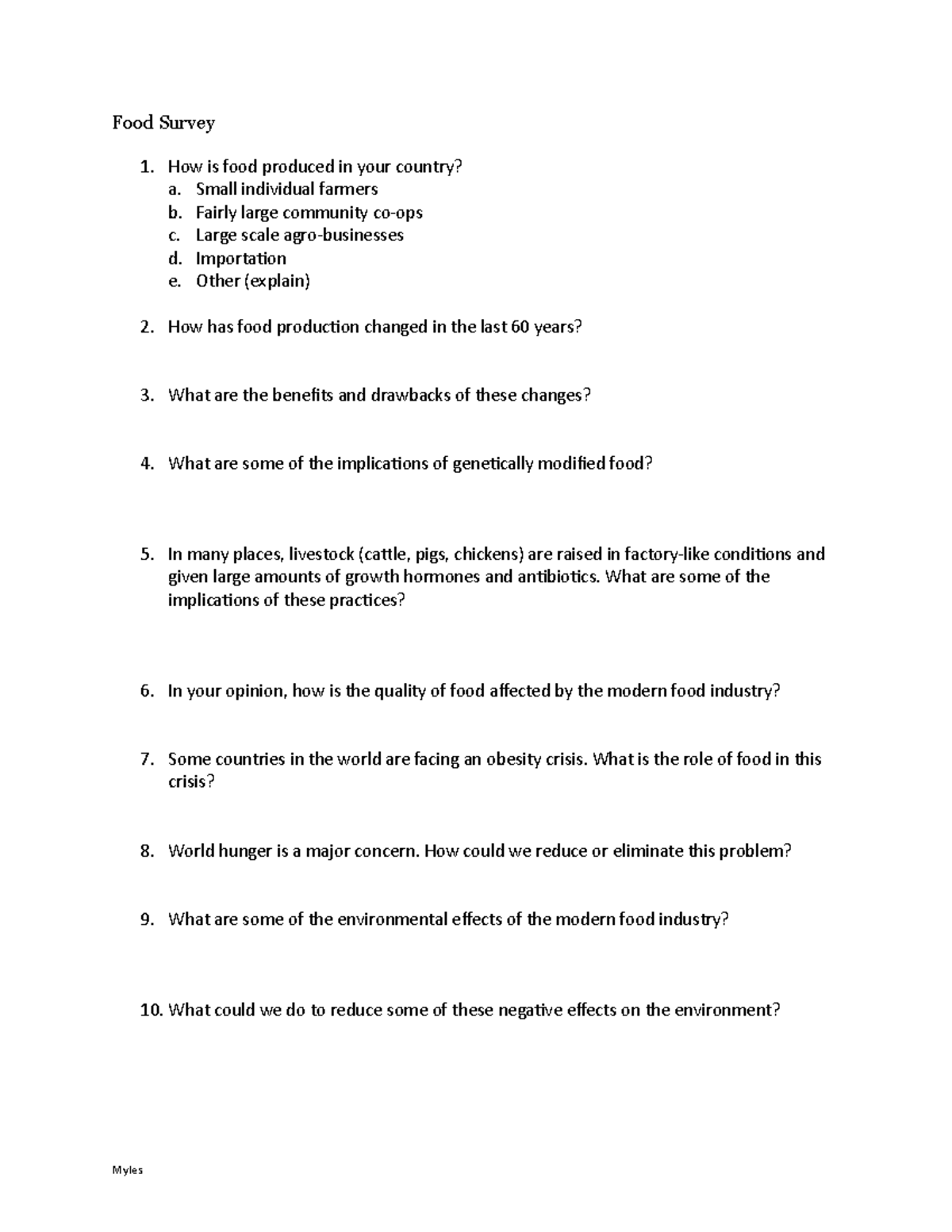 Food Survey - hello - Food Survey How is food produced in your country ...