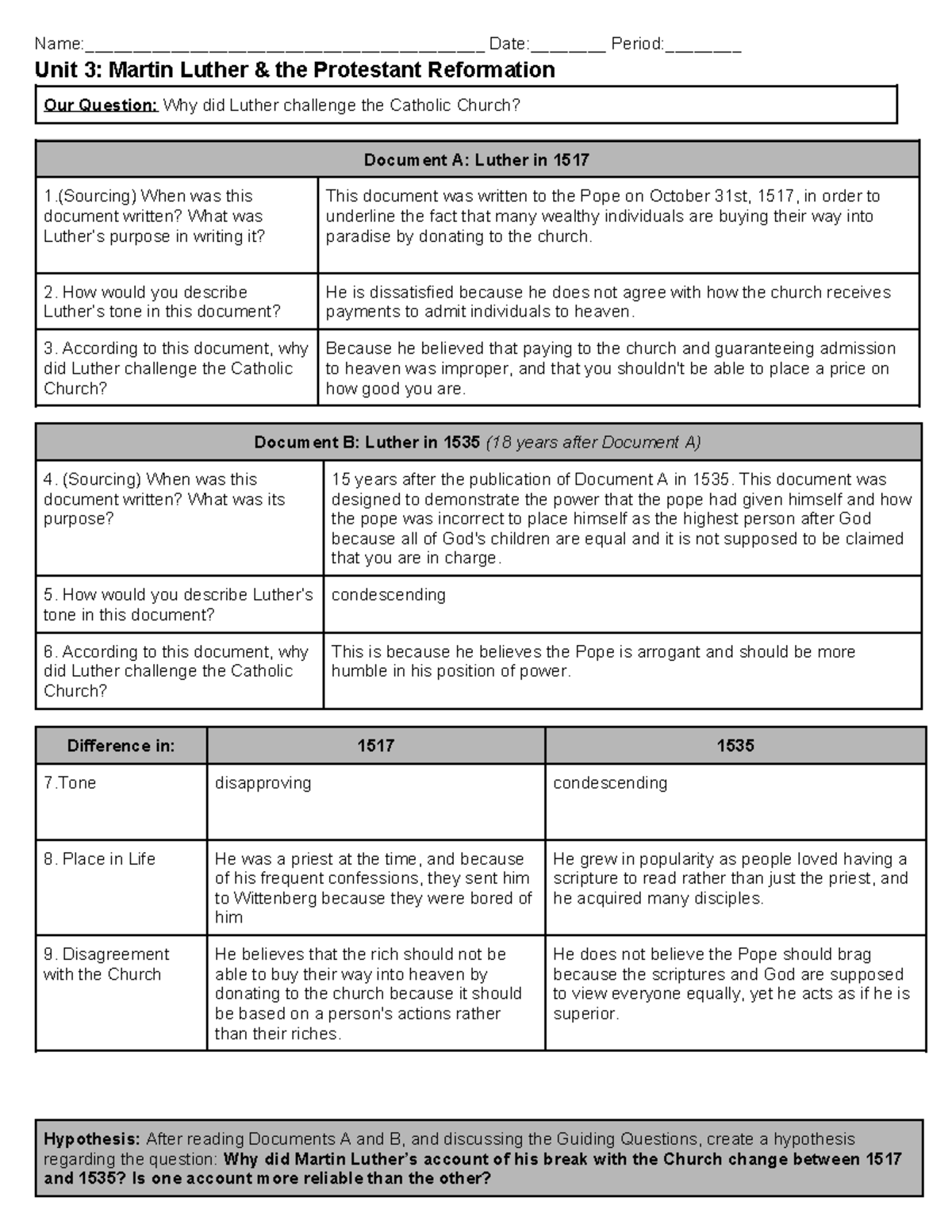 Unit 3 Protestant Reformation Activity (Student Handout) - - Studocu