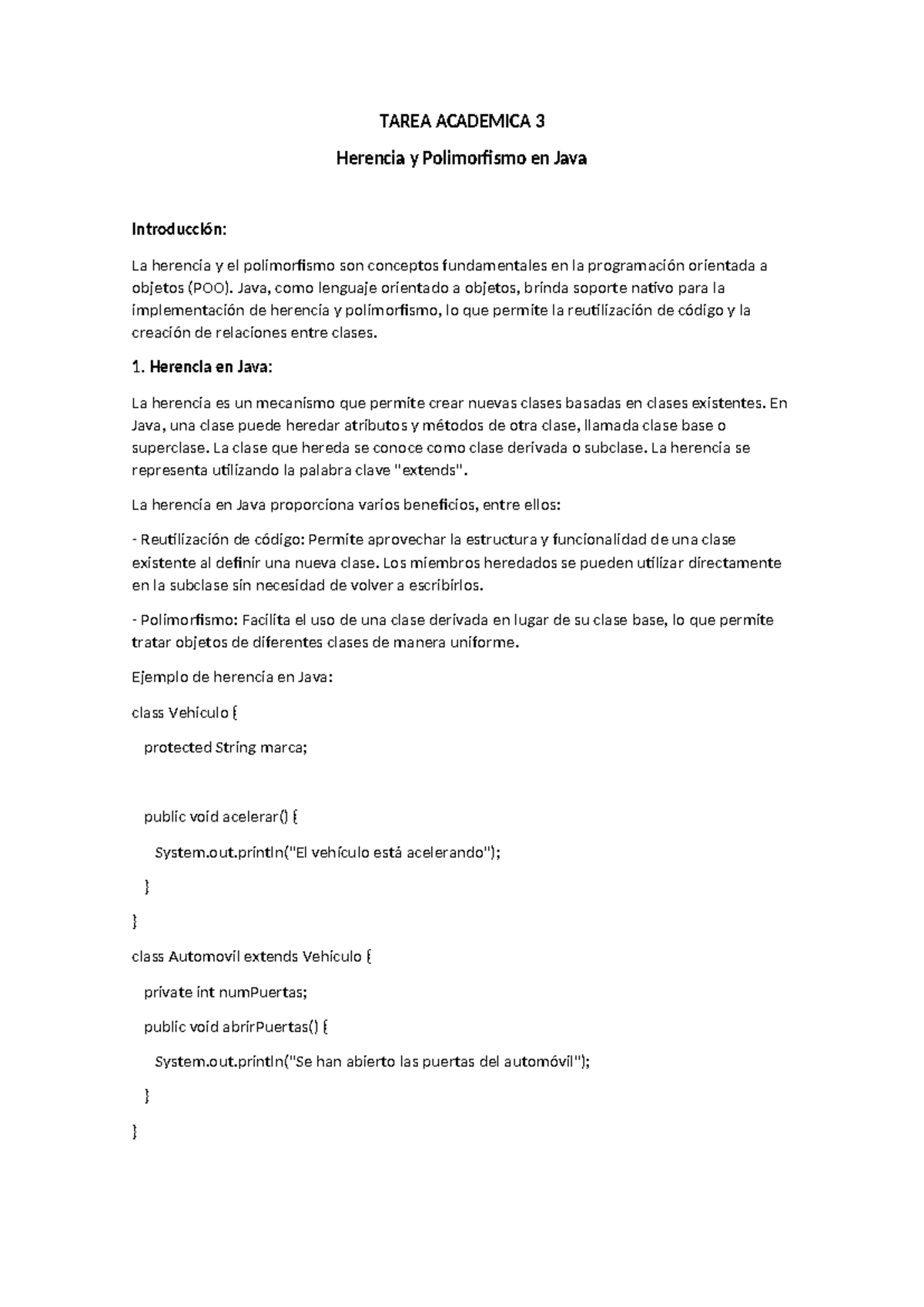 Tarea Academica 3 - java - TAREA ACADEMICA 3 Herencia y Polimorfismo en Java Introducción: La ...