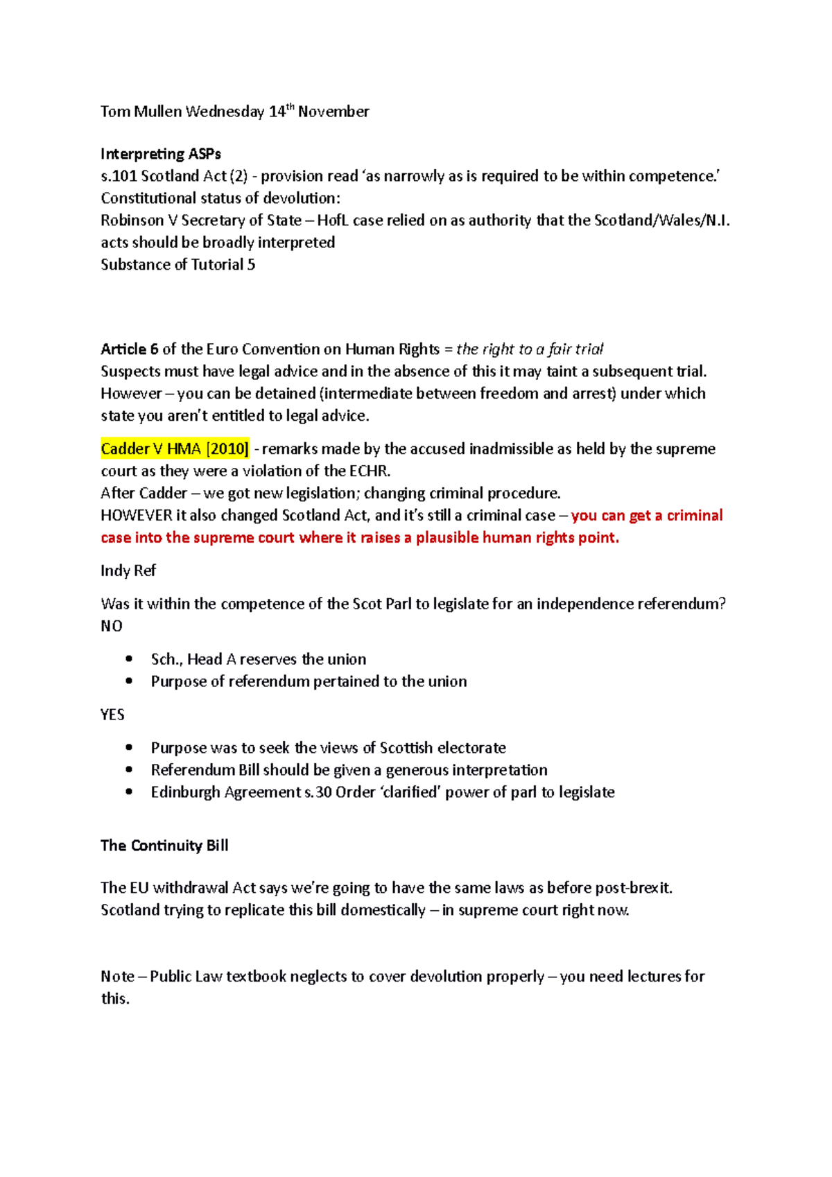 Devo lecture - notes on devolution - Tom Mullen Wednesday 14th November ...