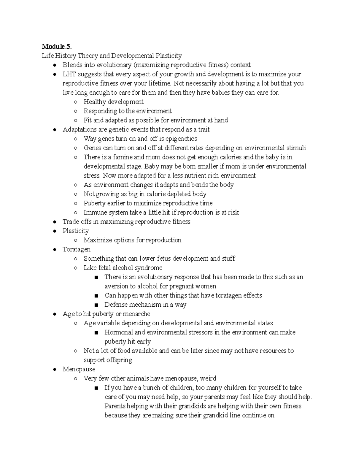 Module 5 - Dr. Foley - Module 5 Life History Theory and Developmental ...