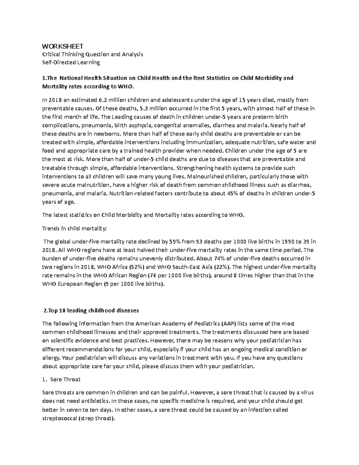 Critical Thinking Question and Analysis-Nursing - WORKSHEET Critical ...