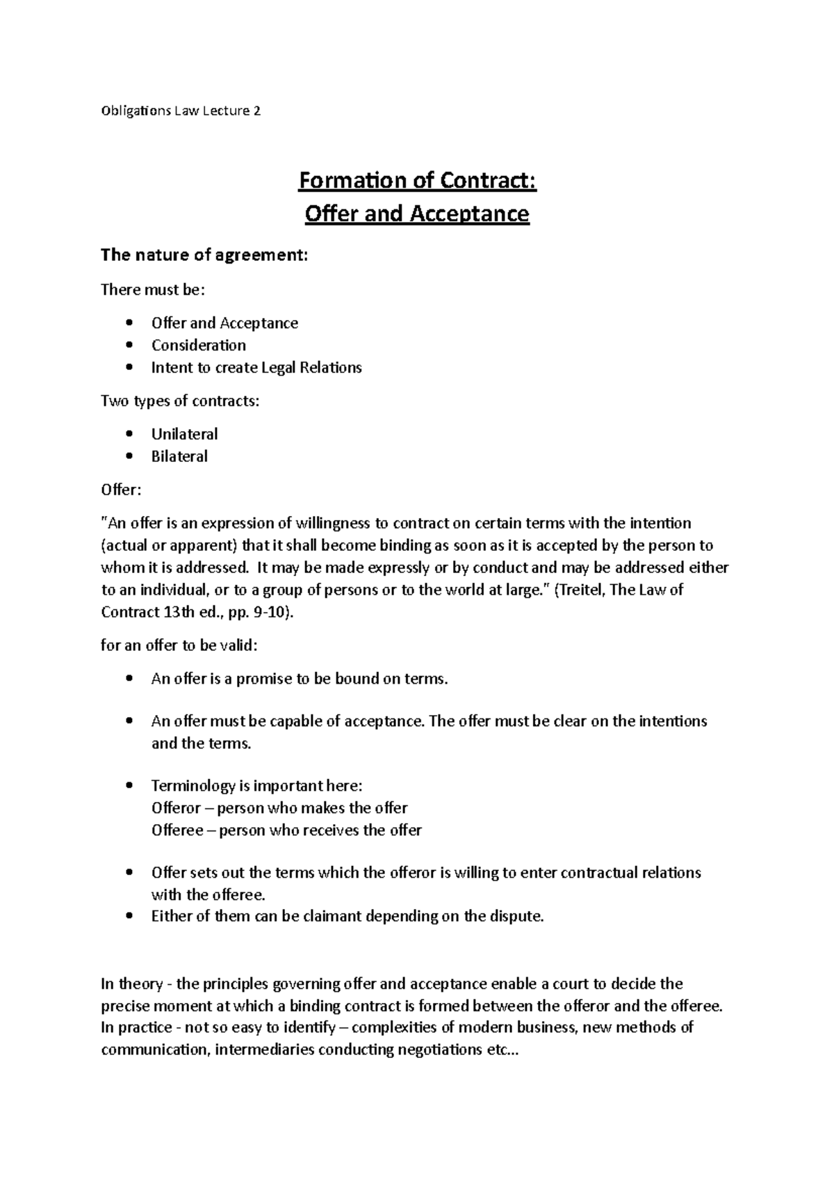 Document 1 copy contract law summary - Obligations Law Lecture 2 ...