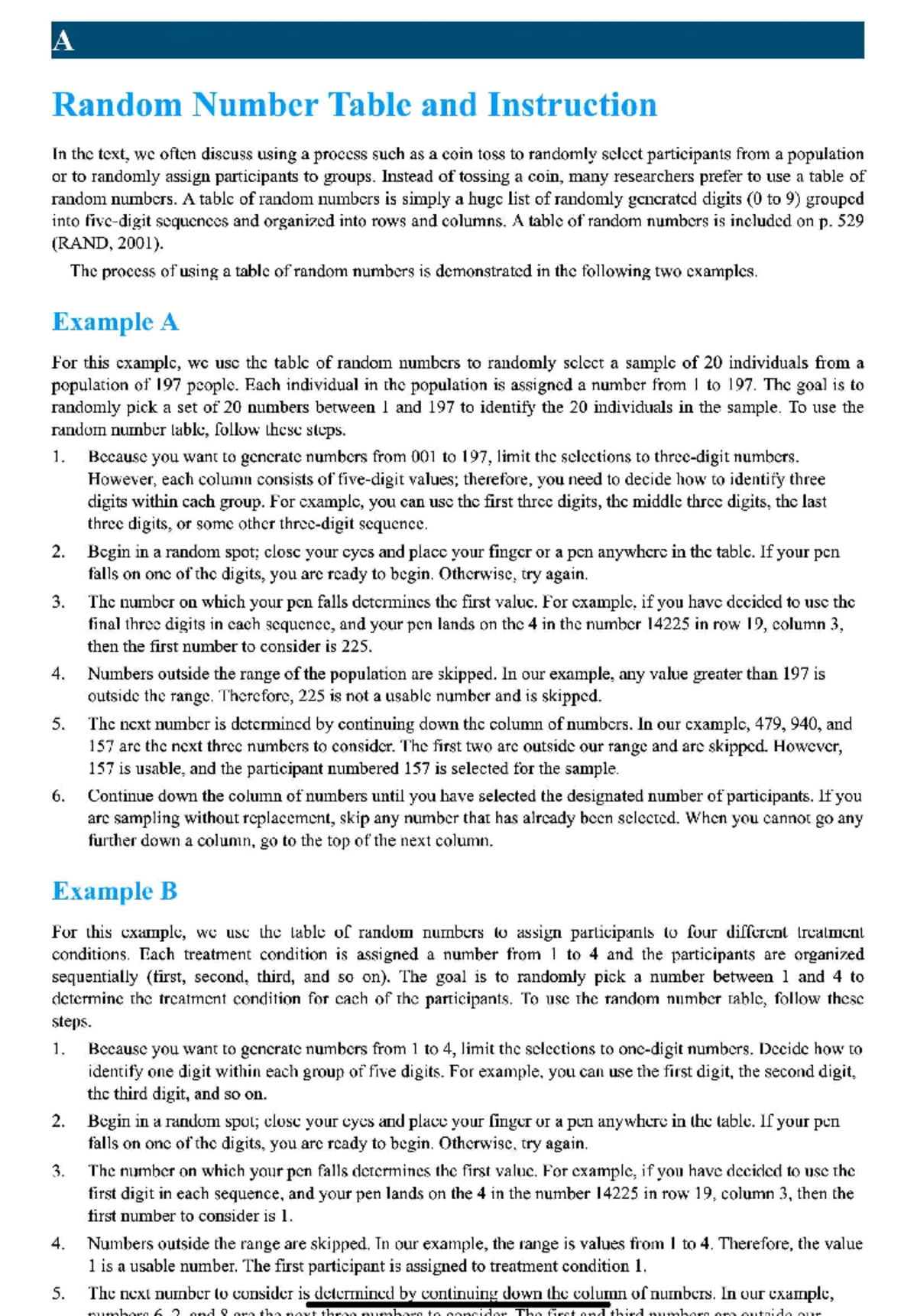 Appendix A-C - ' book - Random Number Table and Instruction In the text, we often discuss using ...