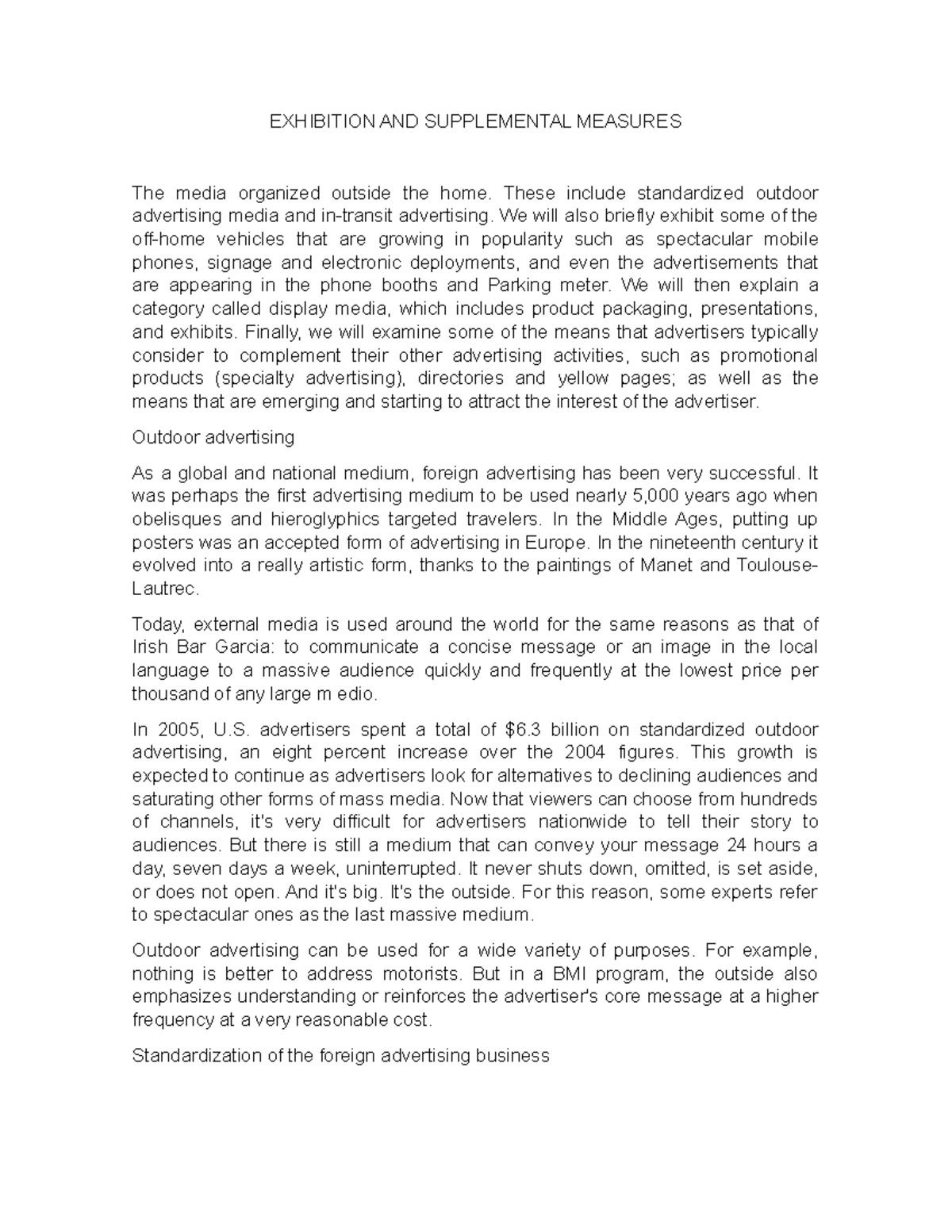 Exhibition AND Supplemental Measures - EXHIBITION AND SUPPLEMENTAL ...