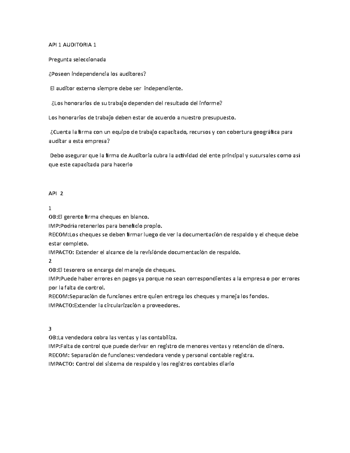 API 1-2-3 Auditoria - apis - API 1 AUDITORIA 1 Pregunta seleccionada ...