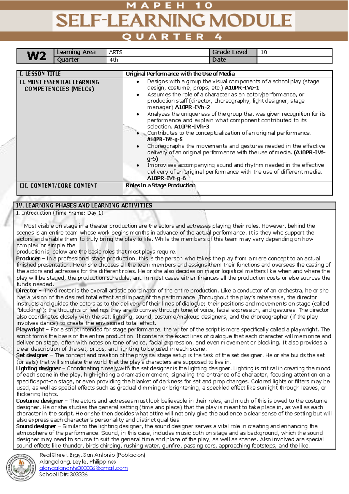 Q4 Arts 10 Week 8 - this is a module and activity for Q4 grade 10 ...