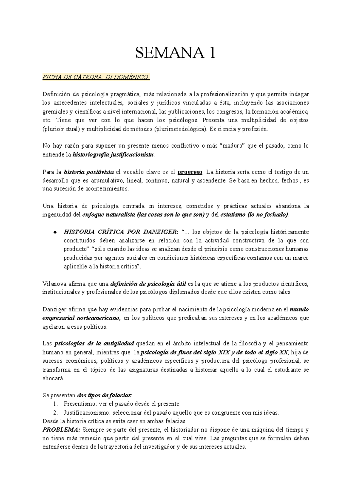 Clase 1 - Historial Social - SEMANA 1 FICHA DE CÁTEDRA, DI DOMÉNICO ...
