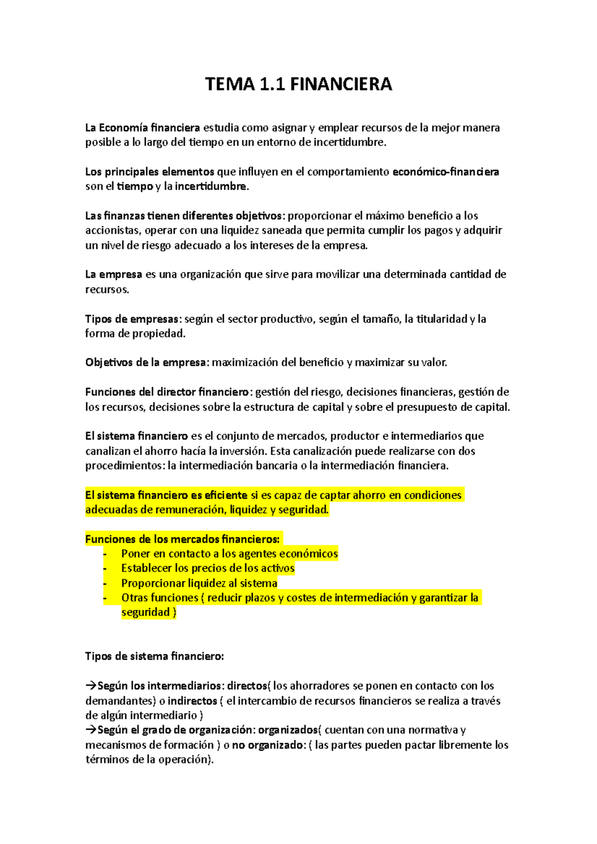 TEMA 1.1 Financiera - apuntes tema 1 - TEMA 1 FINANCIERA La Economía ...