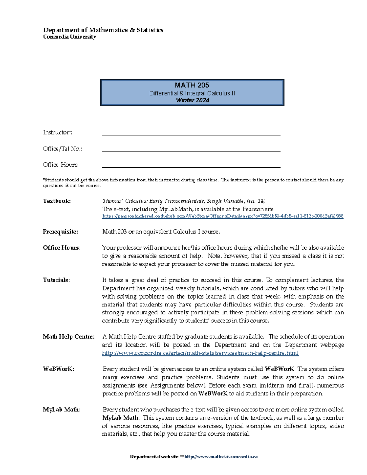 Course Outline - MATH 205 (Winter 2024)-2 - Departmental website ...