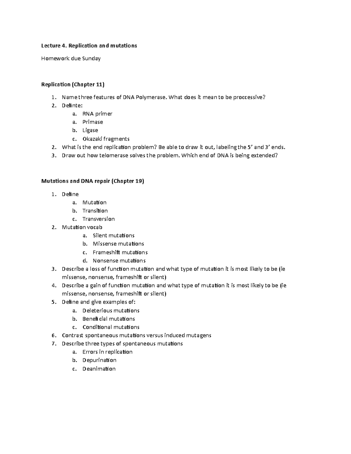 Lecture 4. Replication and mutations - Lecture 4. Replication and ...