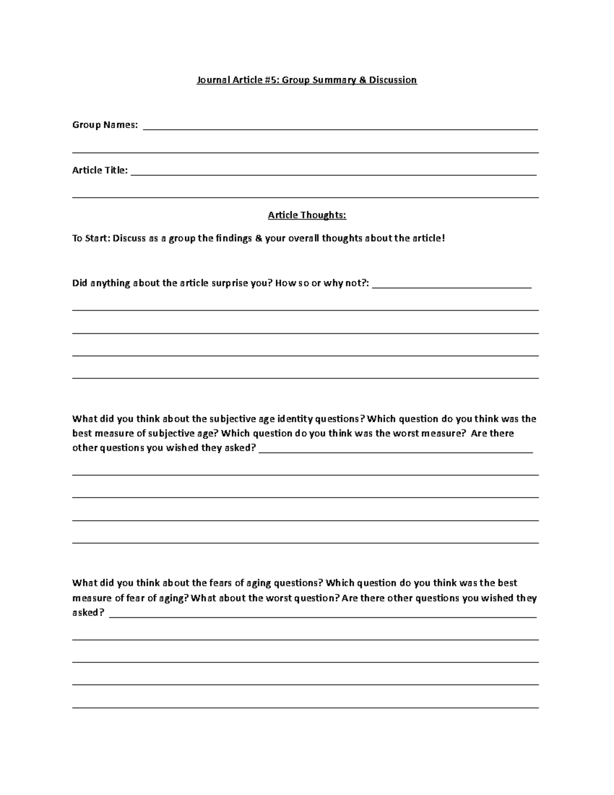 Article 5 Activity- group activity to work on discussing an article ...