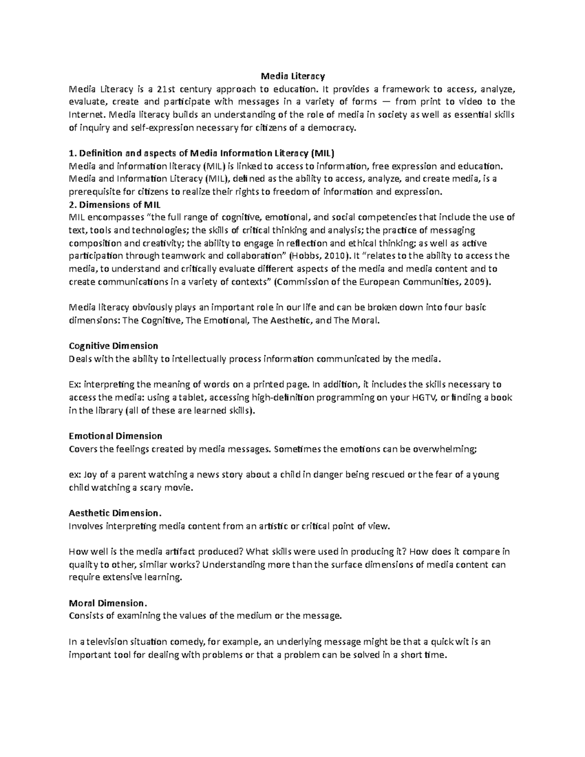 Media Literacy - Media Literacy Media Literacy is a 21st century ...