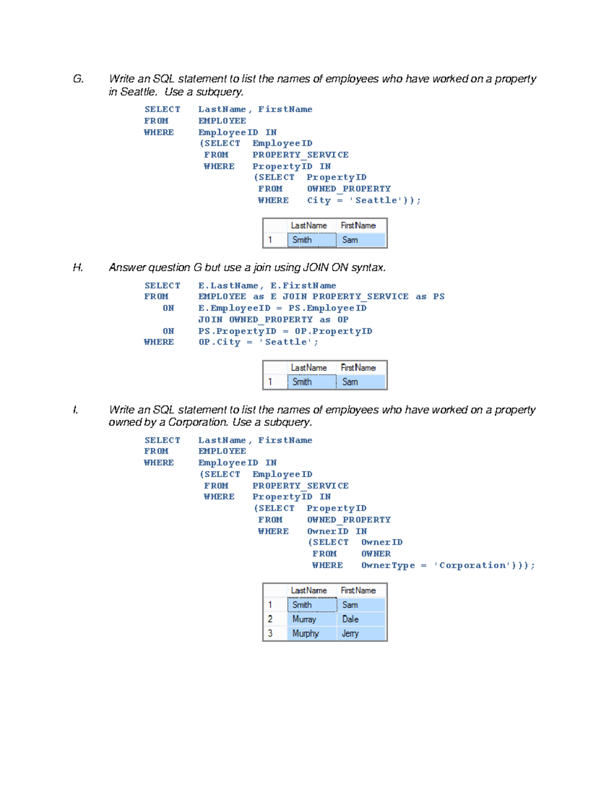 Friday Garden Class activities solutions - G. Write an SQL statement to ...