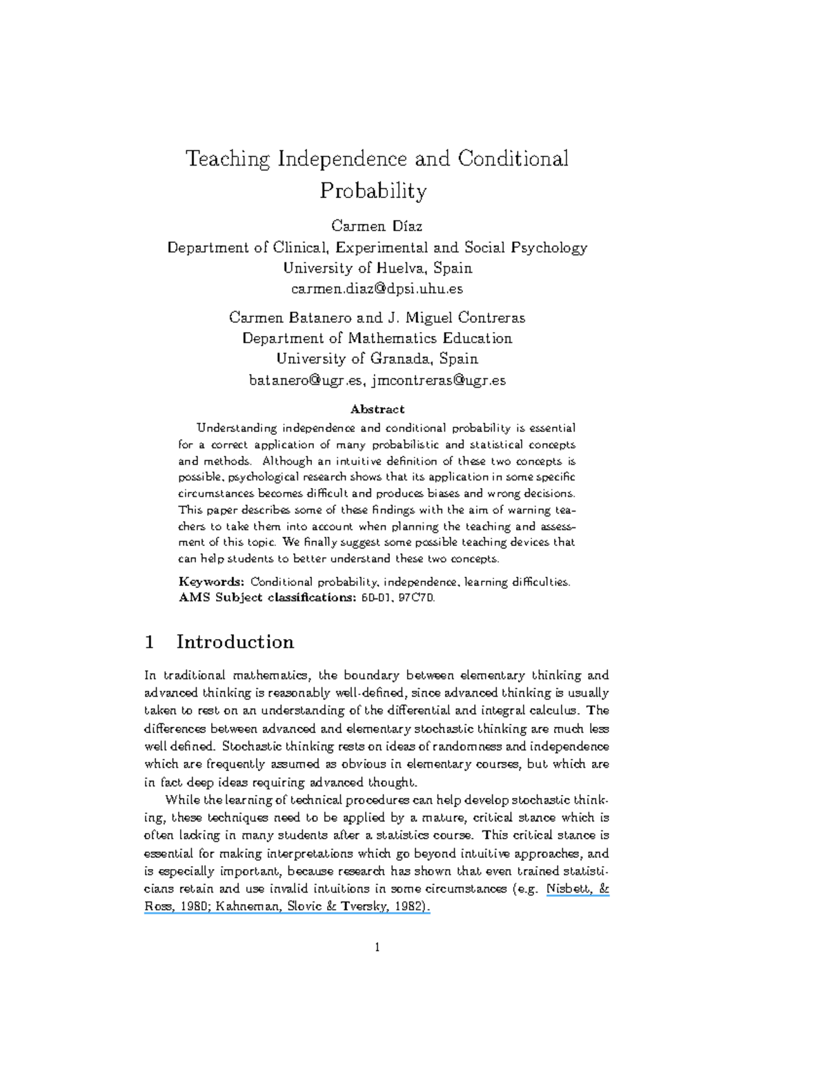 Teaching independence and conditional pr - Teaching Independence and ...