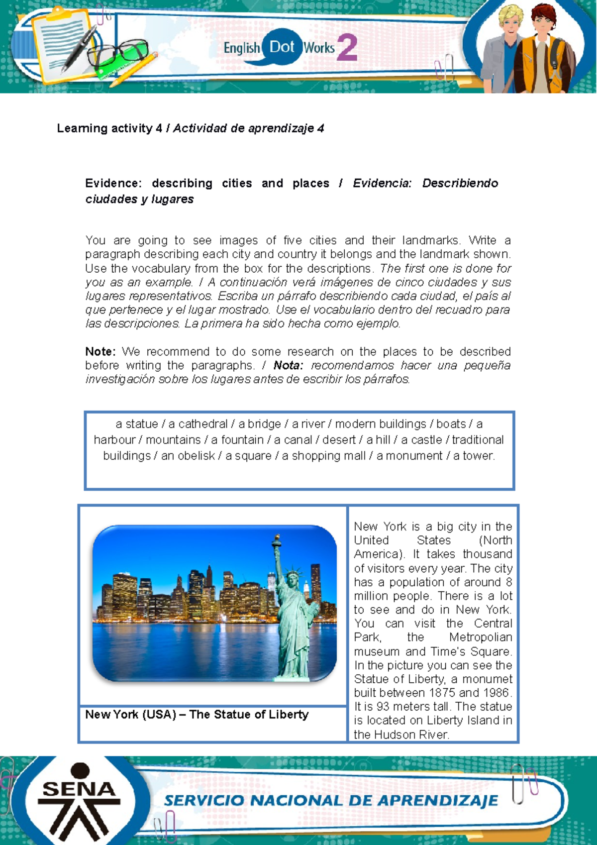 Evidence Describing cities and places - ingles dot works - SENA - Studocu