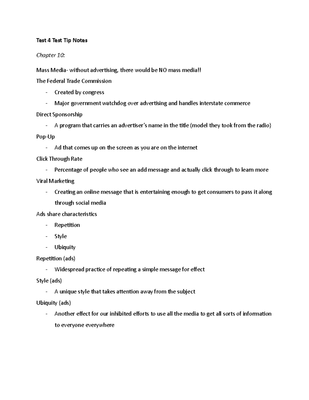 Test 4 Test Tip Notes - Test 4 help - Test 4 Test Tip Notes Chapter 10 ...