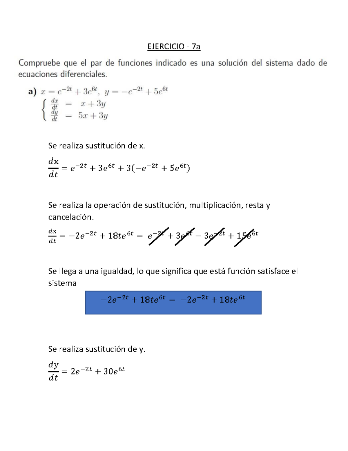 Ejercicio 7a - Ecuaciones Diferenciales - EJERCICIO - 7a Se realiza sustituciÛn de x. gx g𝕡 = h− ...