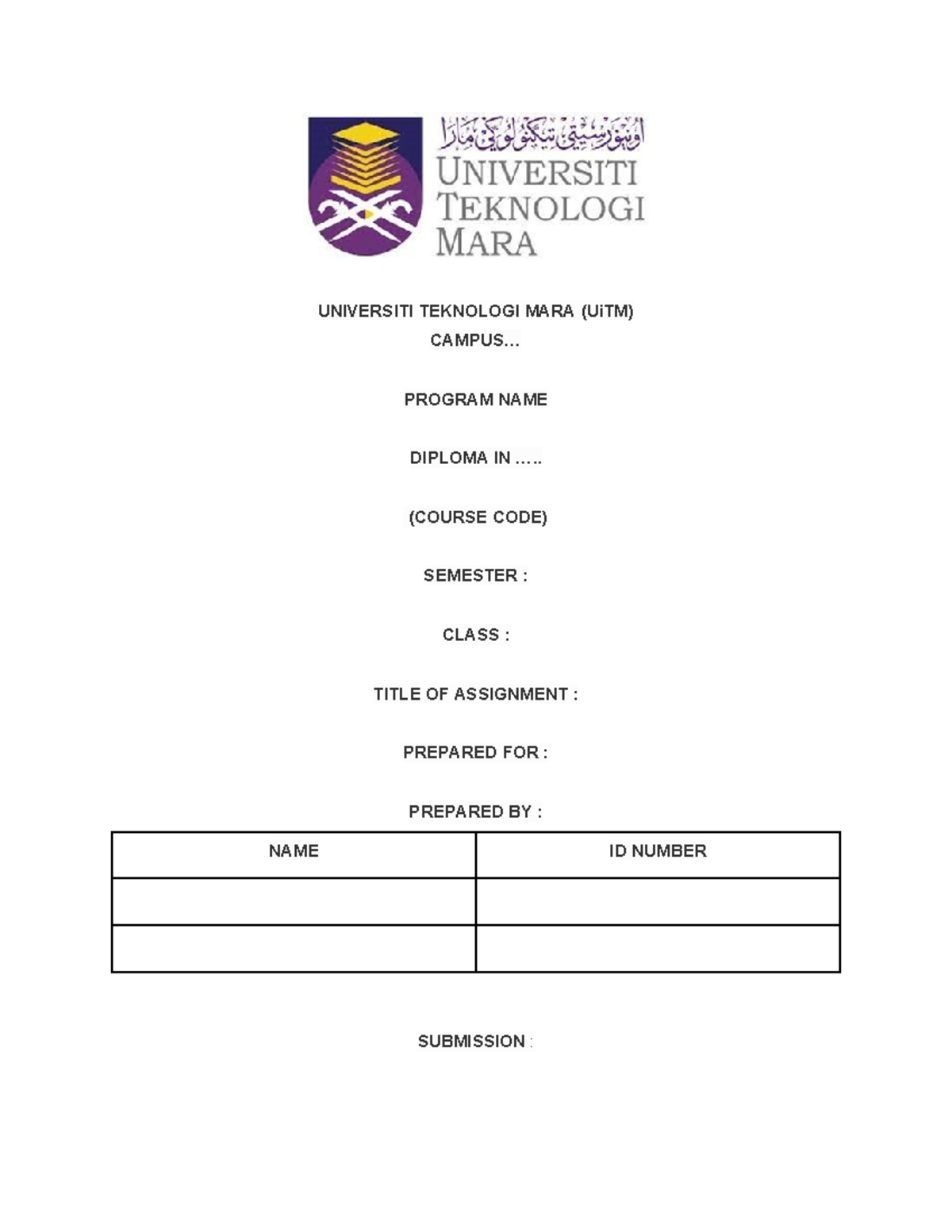 Coverpage - Diploma in Information Management - UNIVERSITI TEKNOLOGI ...