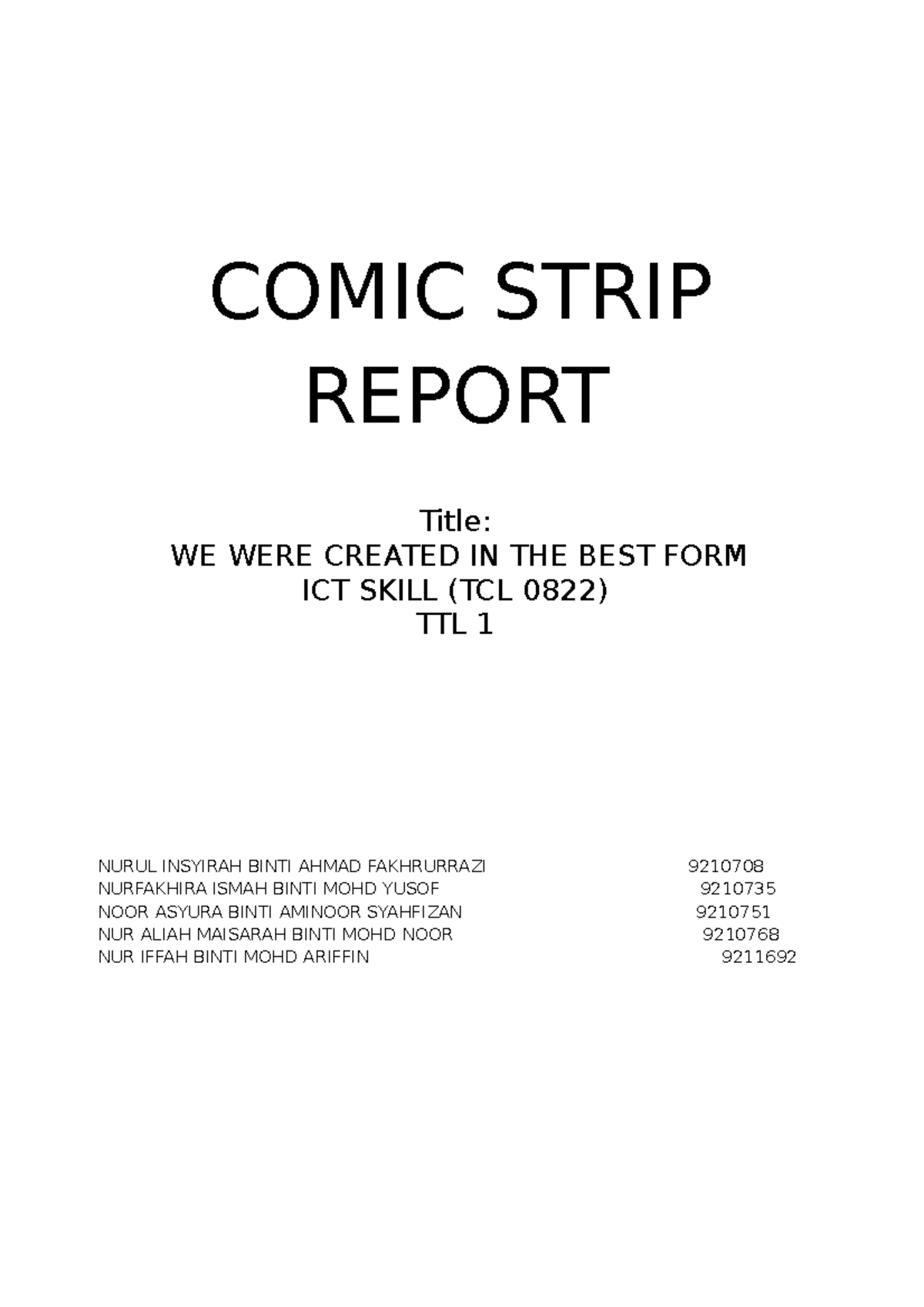 Comic Strip Report - I hope you enjoy it! - COMIC STRIP REPORT Title ...