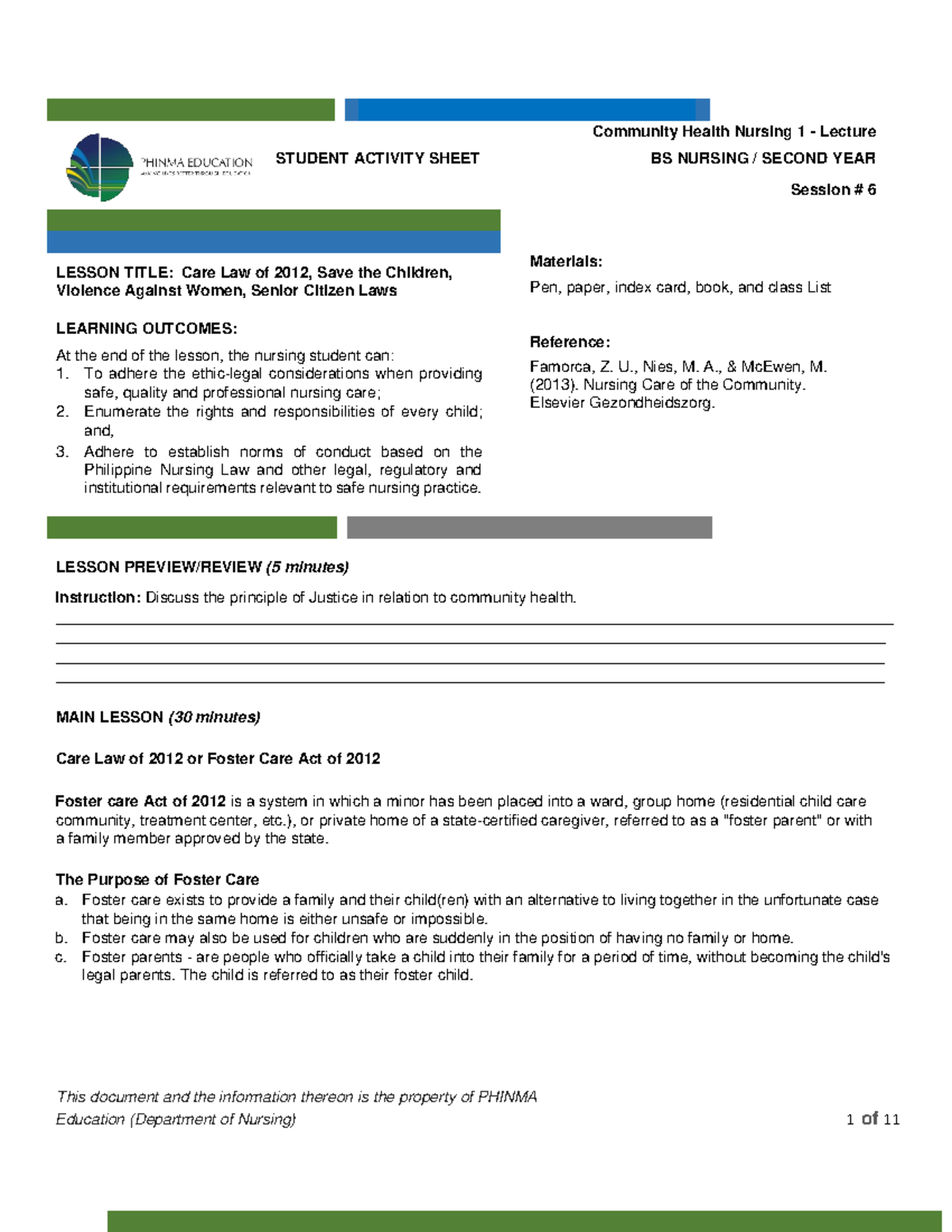 CHN1-Lec SAS 6 - Chn lec - This document and the information thereon is the property of PHINMA ...