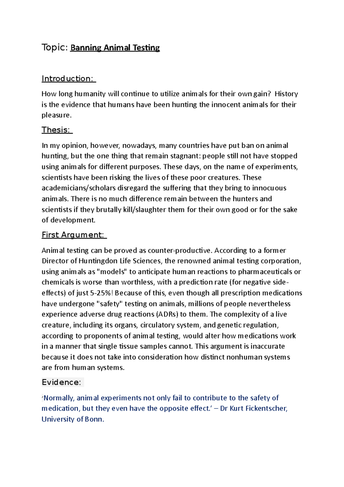 Animal Testing - xyz - Topic: Banning Animal Testing Introduction: How ...