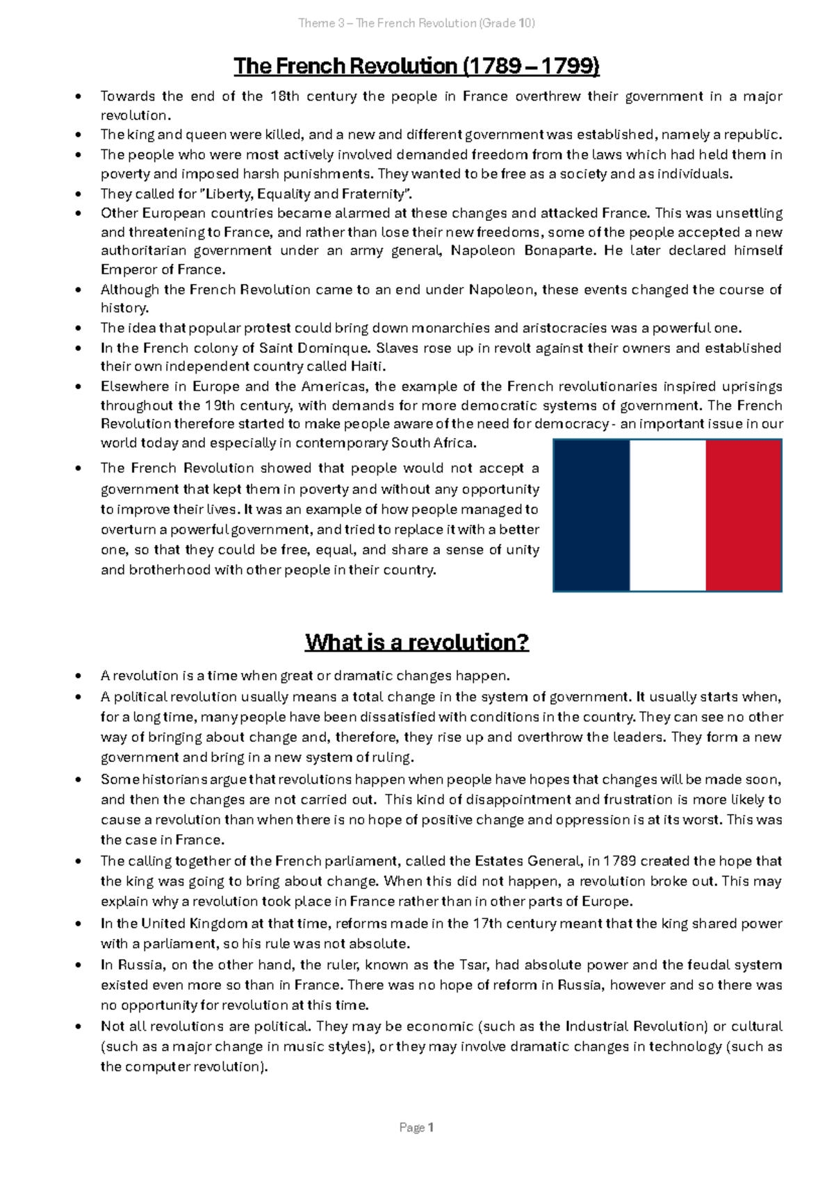 The French Revolution Notes - The French Revolution (1789 – 1799 ...