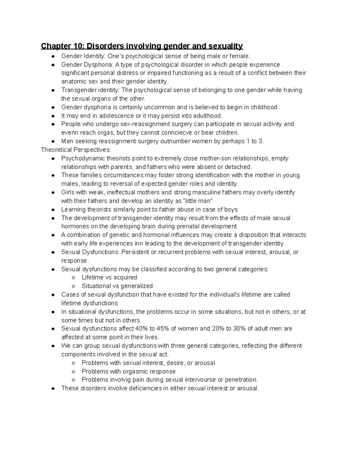 Abnormal Psych Exam 4 - Chapter 10: Disorders involving gender and ...