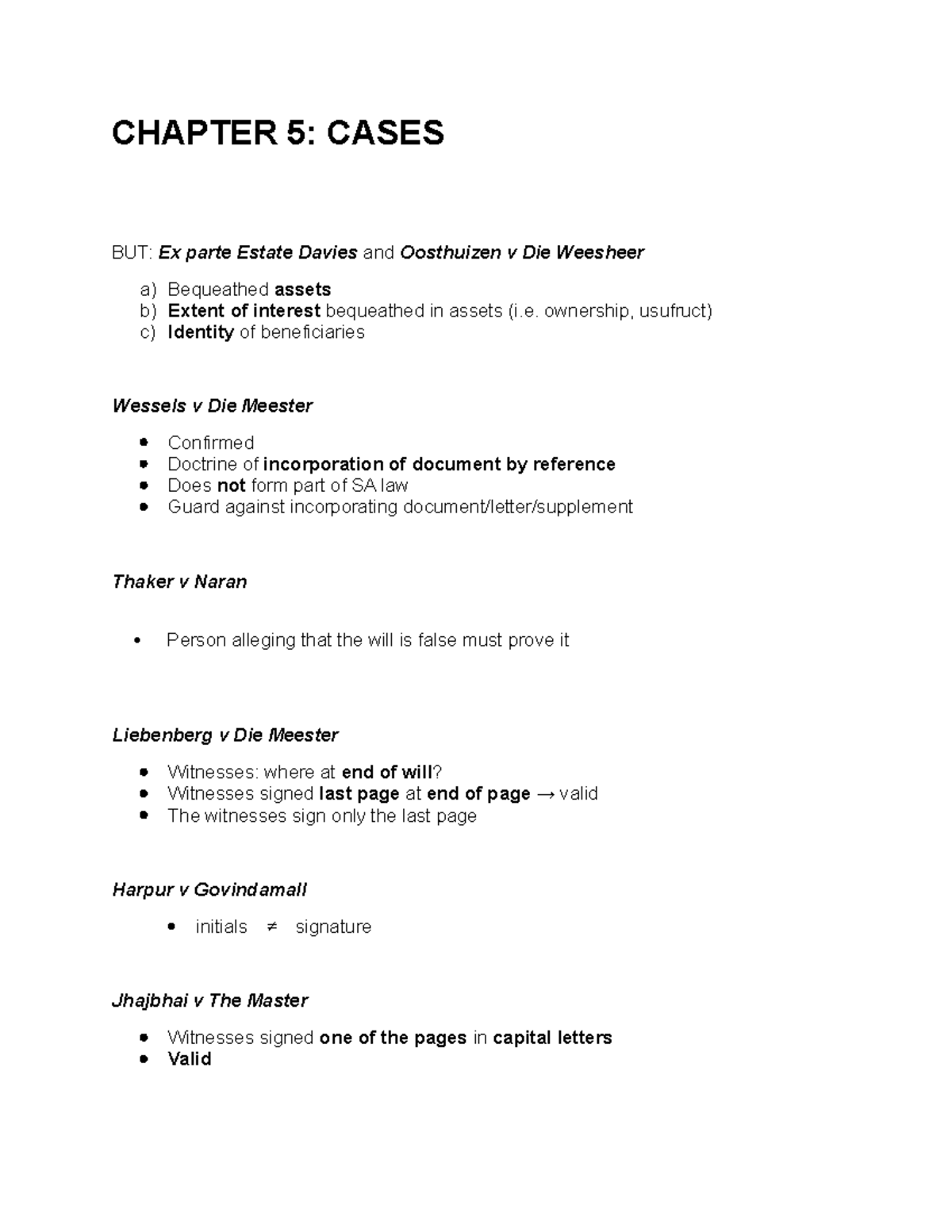 Chapter 4 Cases - Short case summaries - CHAPTER 5: CASES BUT: Ex parte ...