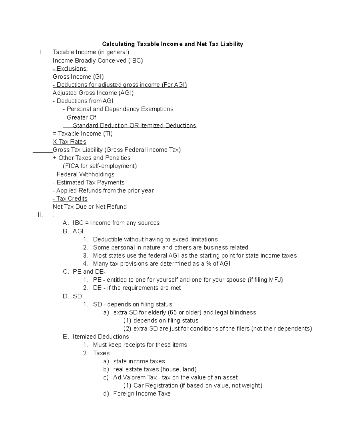 ACTY 3240 - My Lecture Outline on Calculating Taxable Income and Net ...