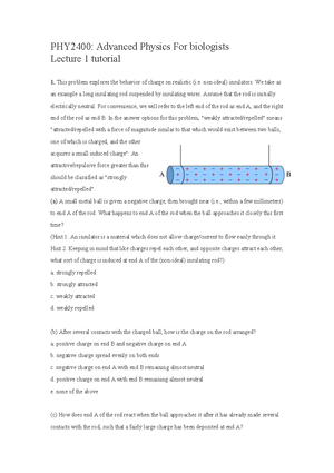 Tutorial 9 - Questions and answer - PHY2400: Advanced Physics For biologists Lecture 9 tutorial ...